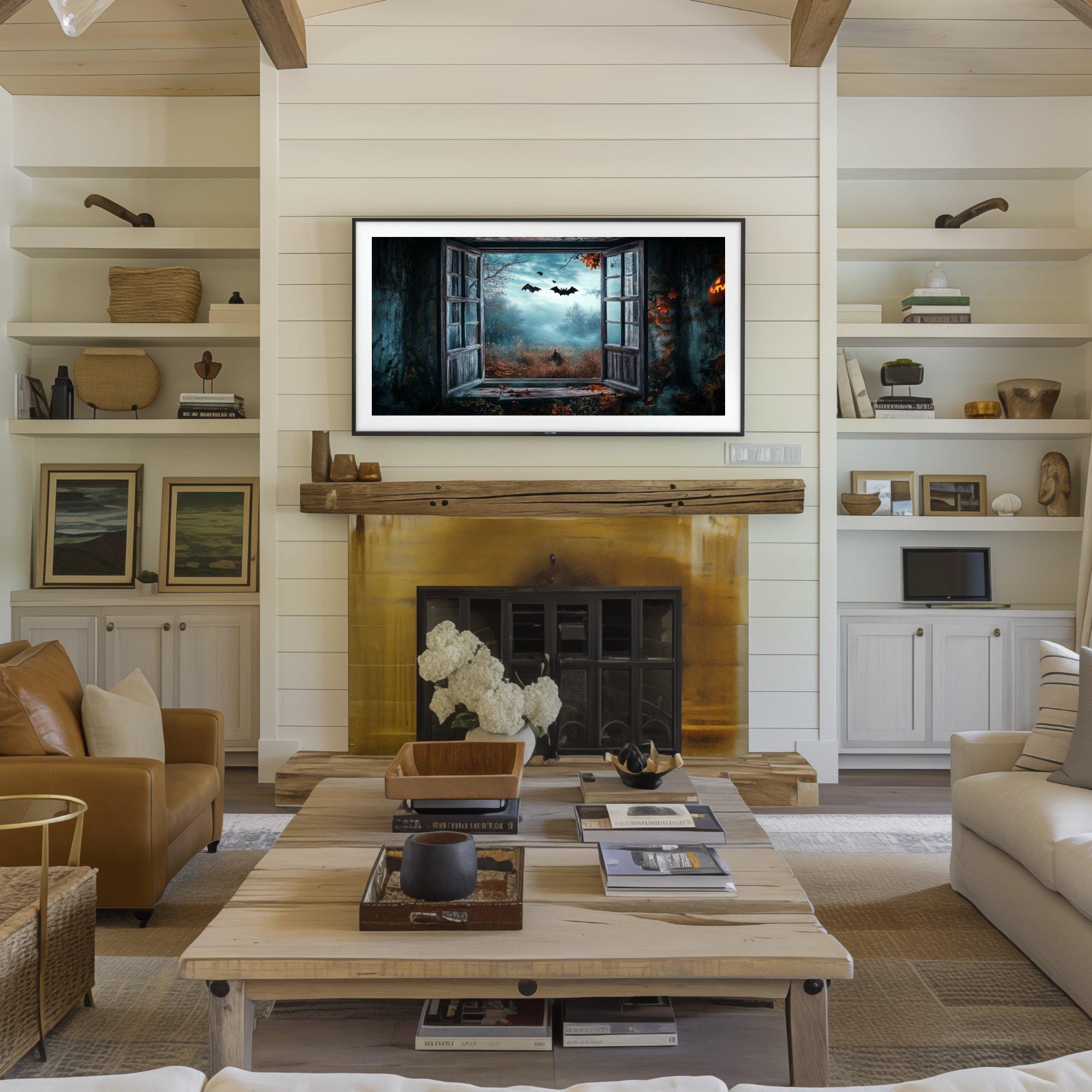 Halloween Spooky Scene Digital Download, Haunted Window View With Bats ...