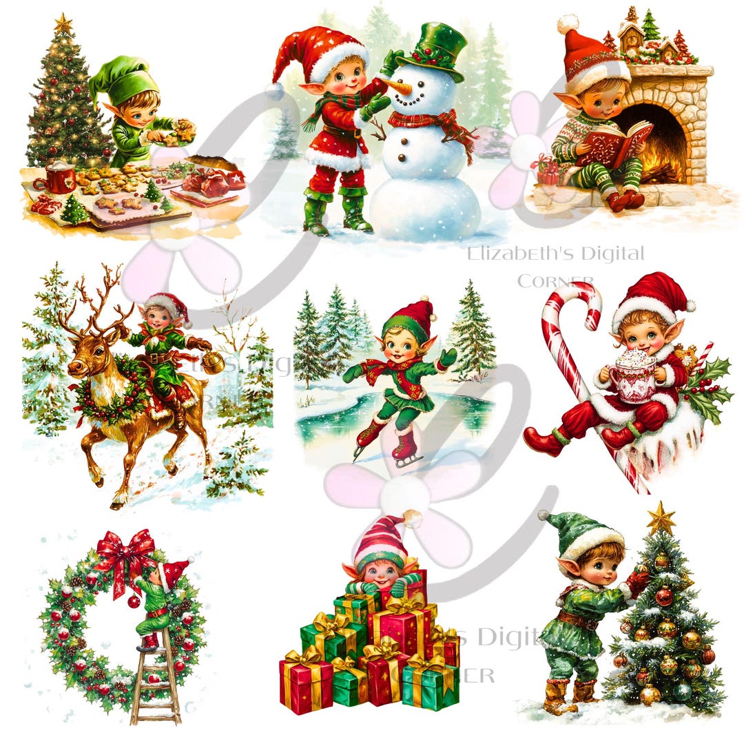 Charming Christmas Elf Clipart for Instant Download Sublimation Design ...
