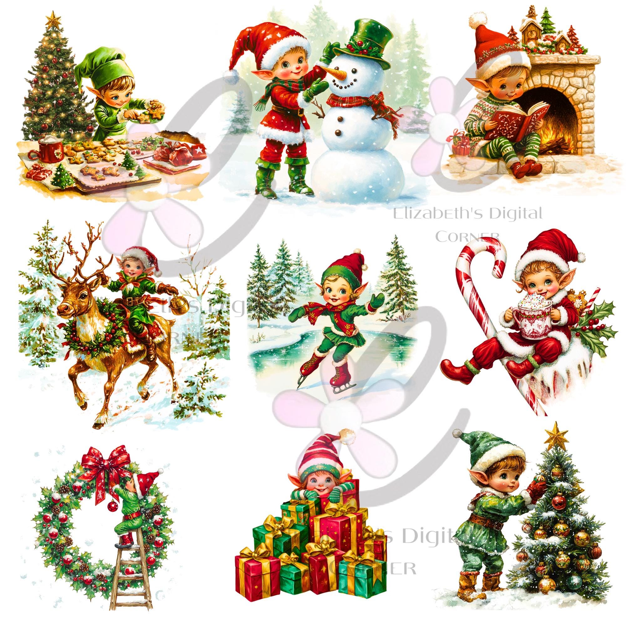 Charming Christmas Elf Clipart for Instant Download Sublimation Design ...