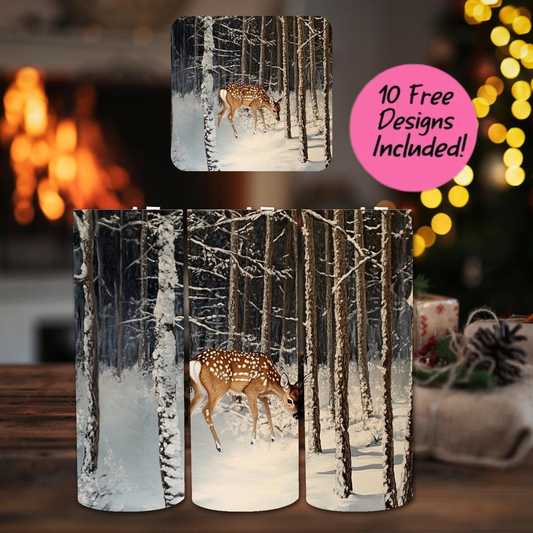 Serene Winter Scene With Young Deer - 20 Oz Tumbler Wrap Instant ...