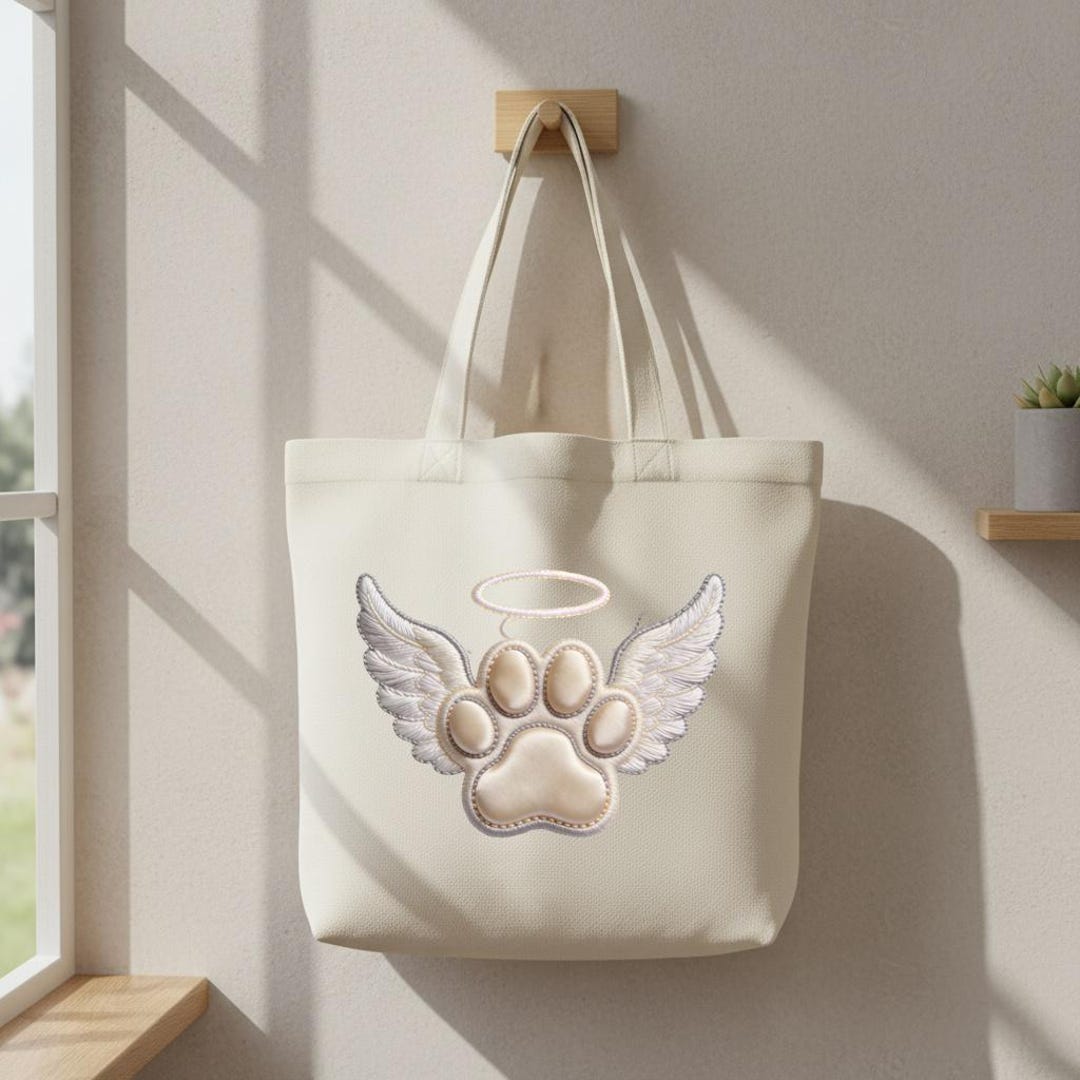 Angel Paw Print PNG, Faux Embroidery Pet Memorial Sublimation Design ...