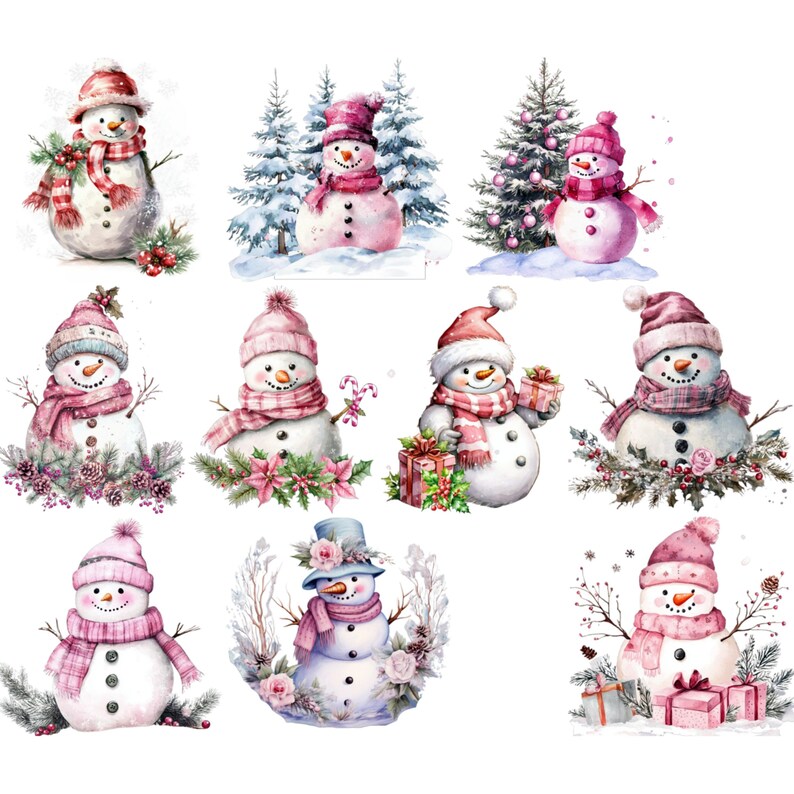 Pink Snowman Clipart Instant Download Sublimation Design for Holiday ...