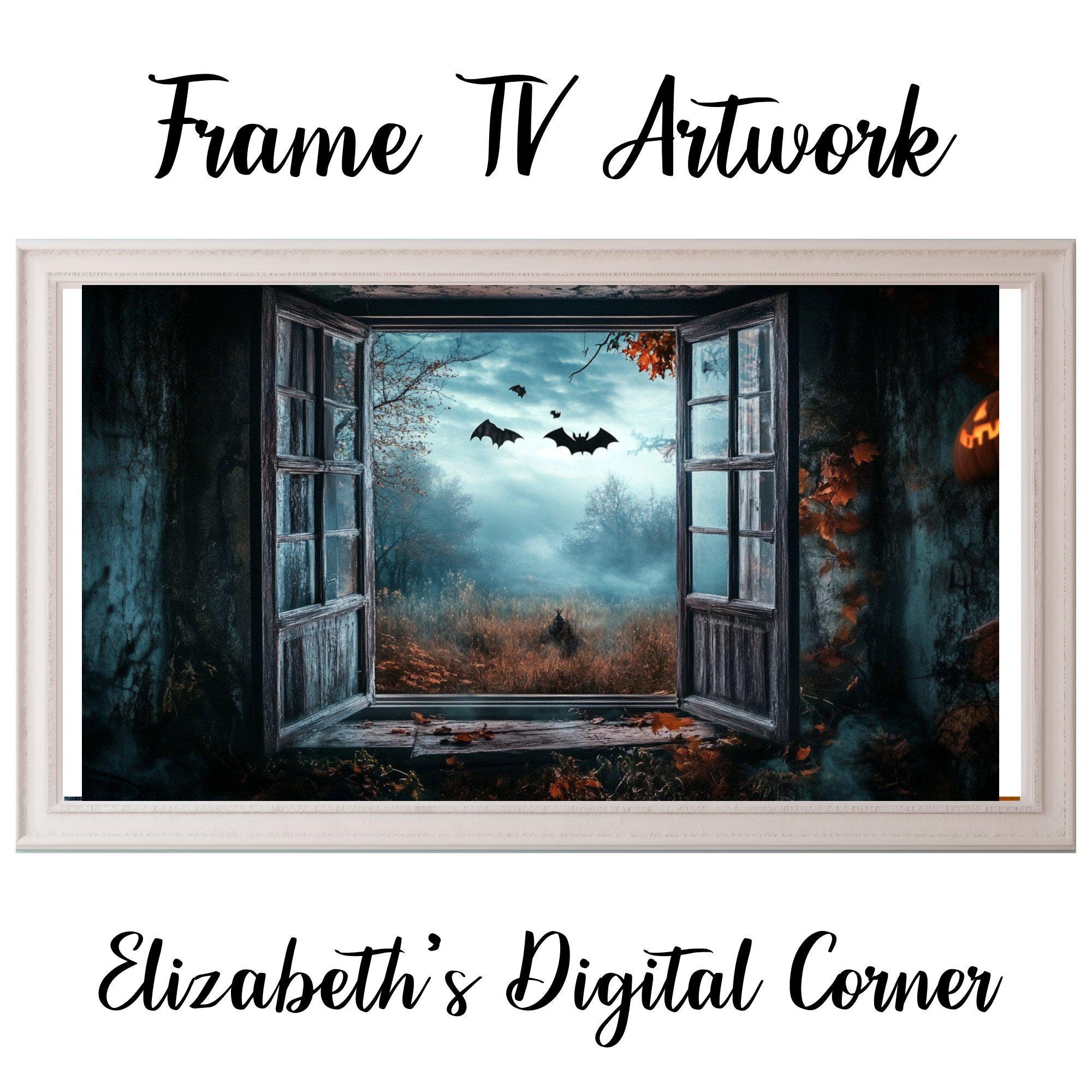 Halloween Spooky Scene Digital Download, Haunted Window View With Bats ...