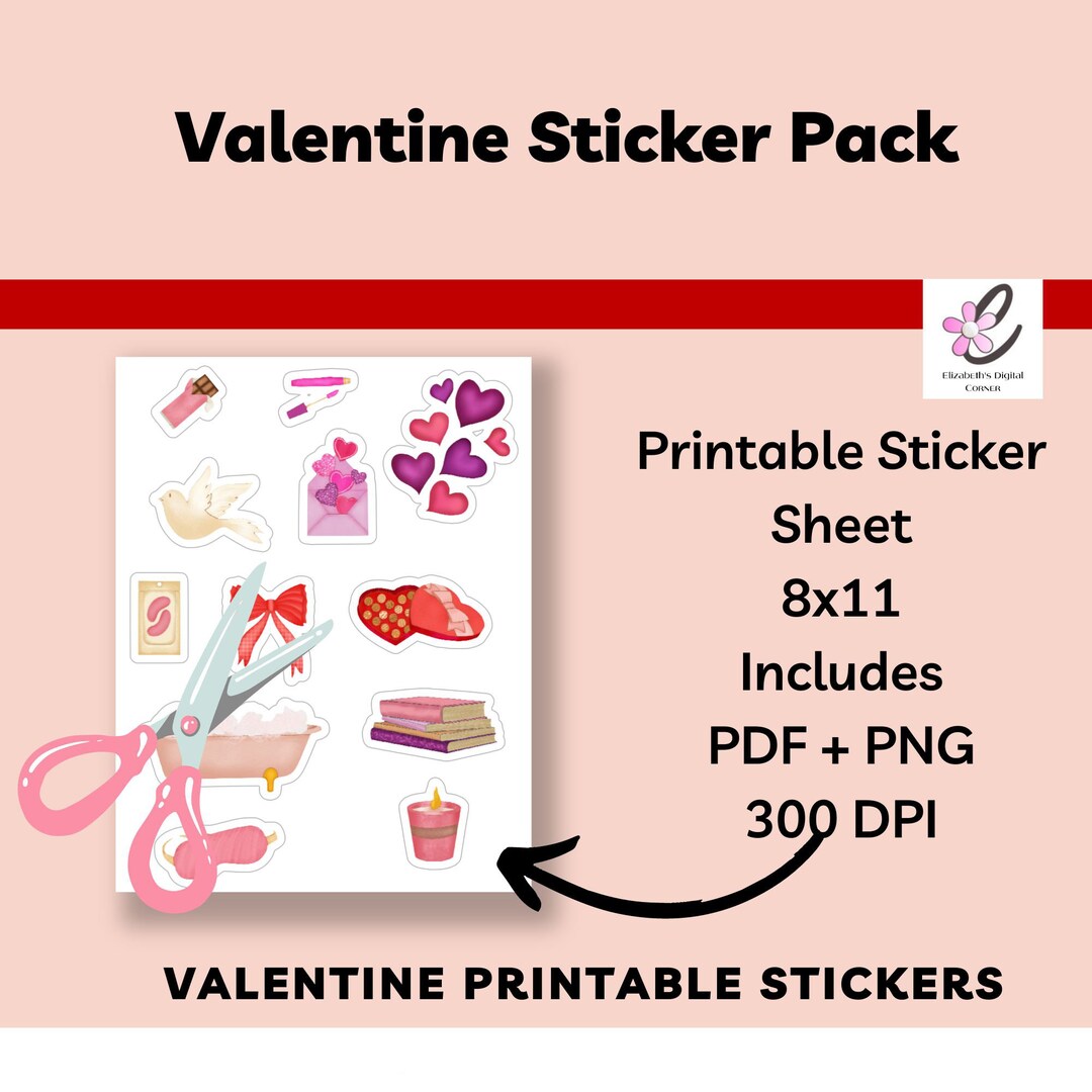 Valentines Day Printable Sticker Sheets, Valentine Day Stickers Pdf ...