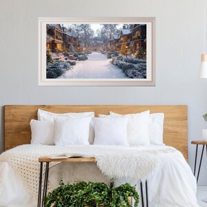 TV Frame Winter Wonderland Digital Print, Snowy Village Scene ...