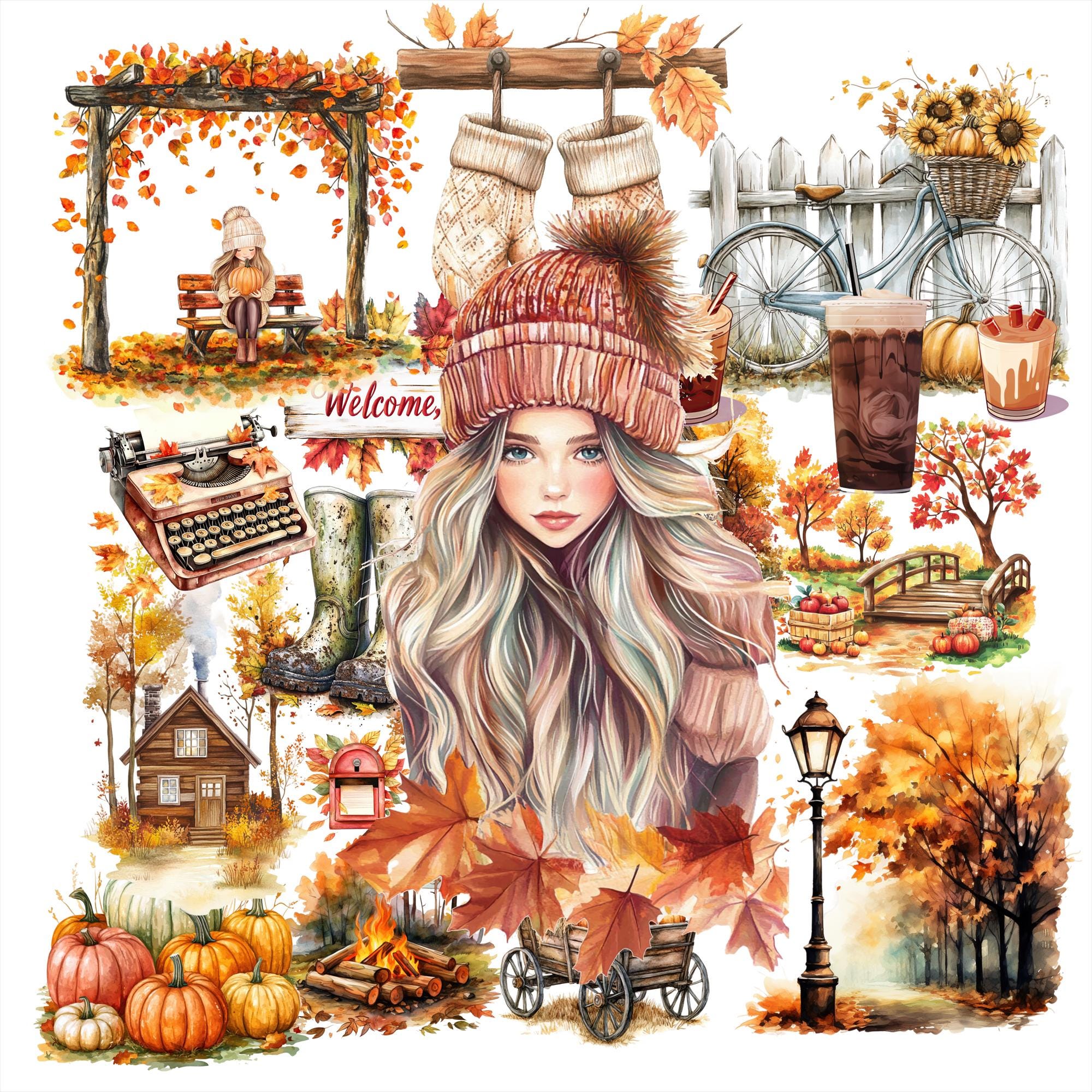 Autumn Fall Digital Art Bundle, Cozy Fall Vibes Clipart, Seasonal ...