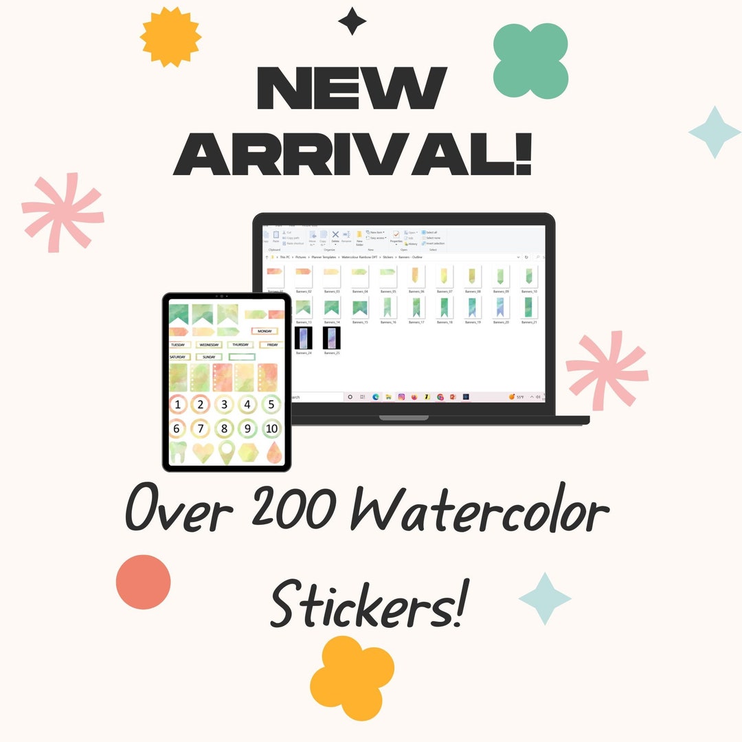 Watercolor Basic Digital Planner Stickers Bundle Goodnotes Stickers ...