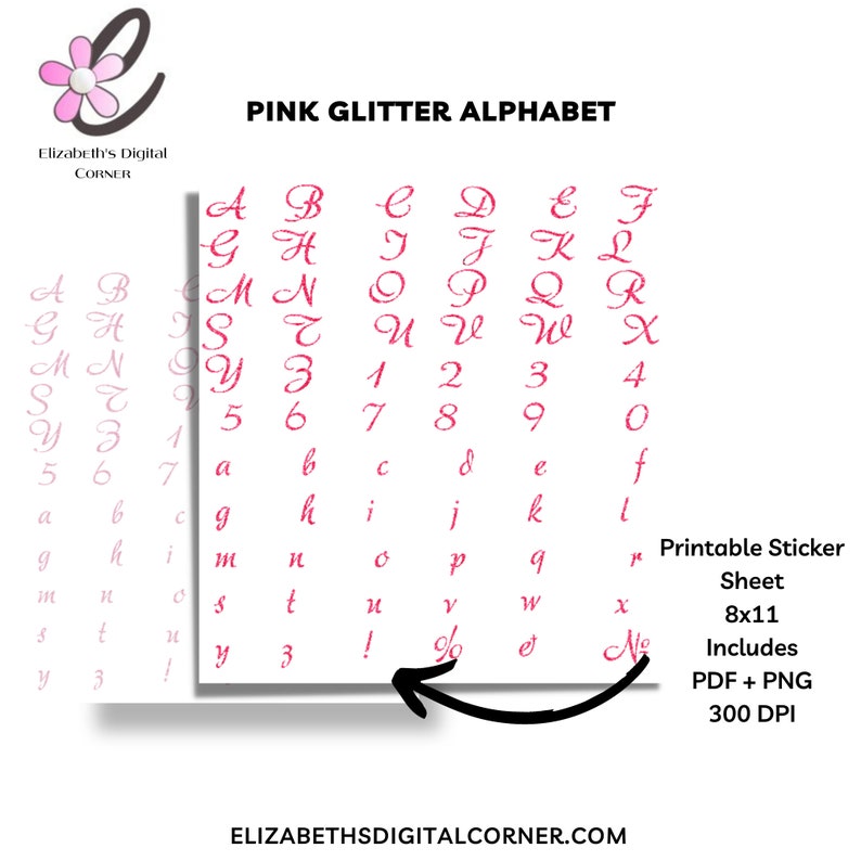 Pink Glitter Digital Alphabet Bundle, Alphabet Letters, Sublimation ...
