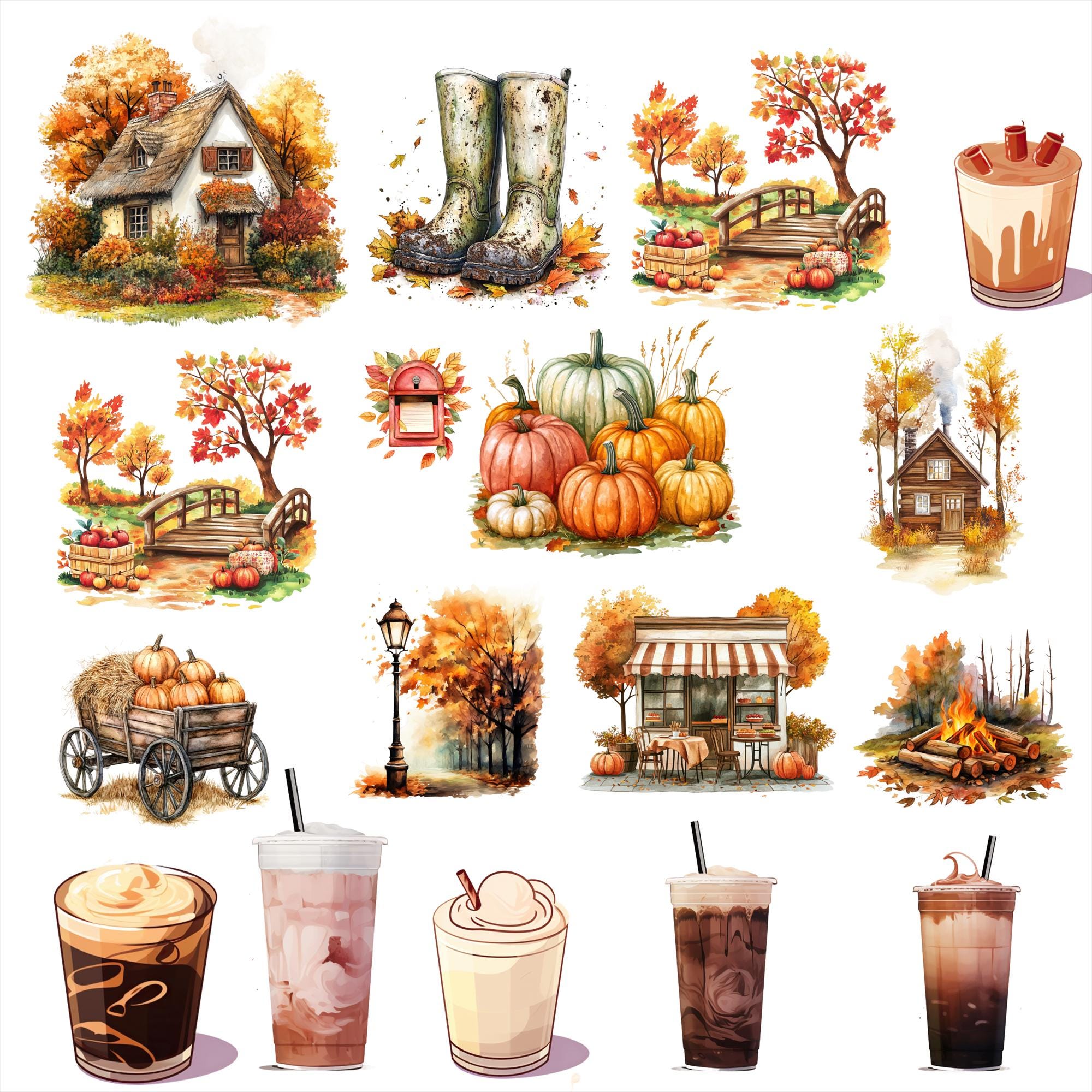 Autumn Fall Digital Art Bundle, Cozy Fall Vibes Clipart, Seasonal ...