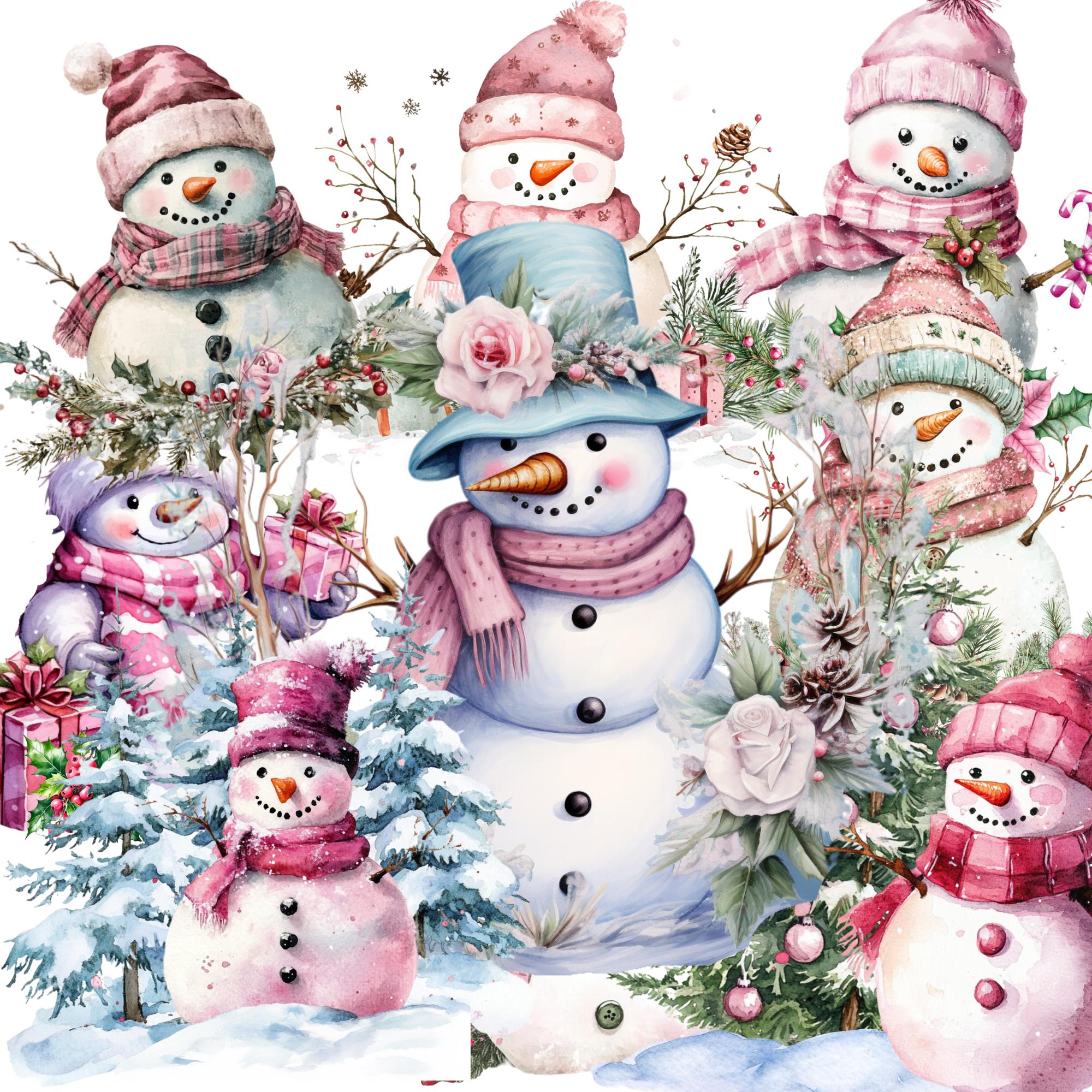 Pink Snowman Clipart Instant Download Sublimation Design for Holiday ...
