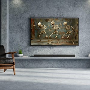 Dancing Skeletons Digital Frame TV Art, Spooky Skeleton Wall Art ...