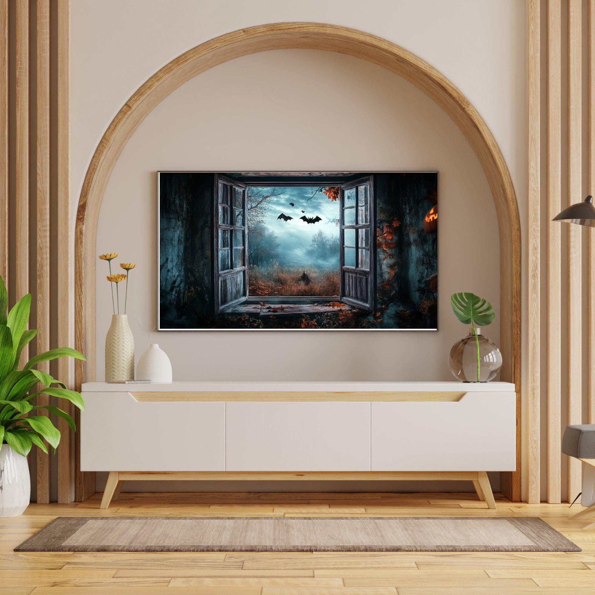 Halloween Spooky Scene Digital Download, Haunted Window View With Bats ...