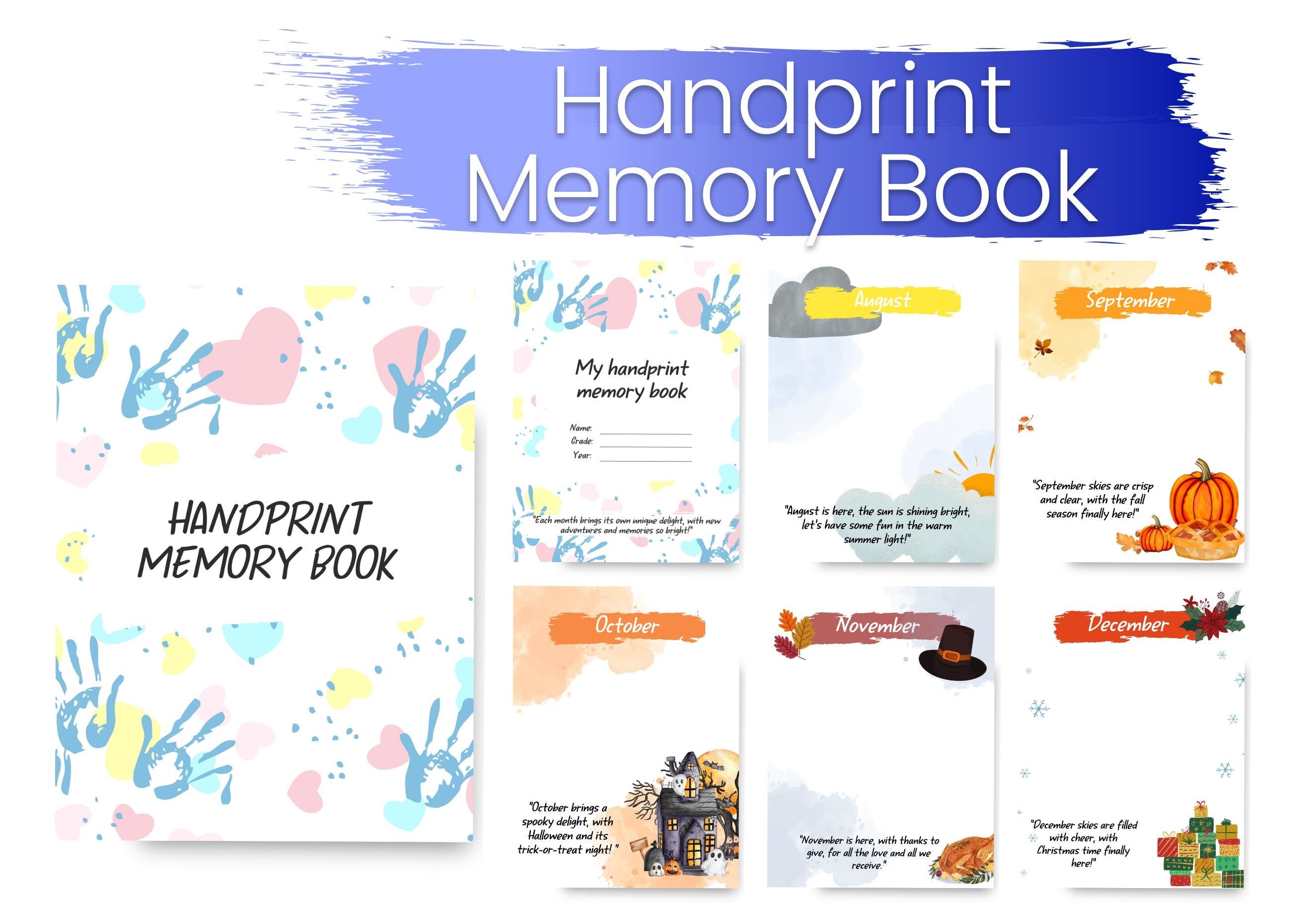 Handprint Memory Book Printable Handbook Craft Handprint - Etsy