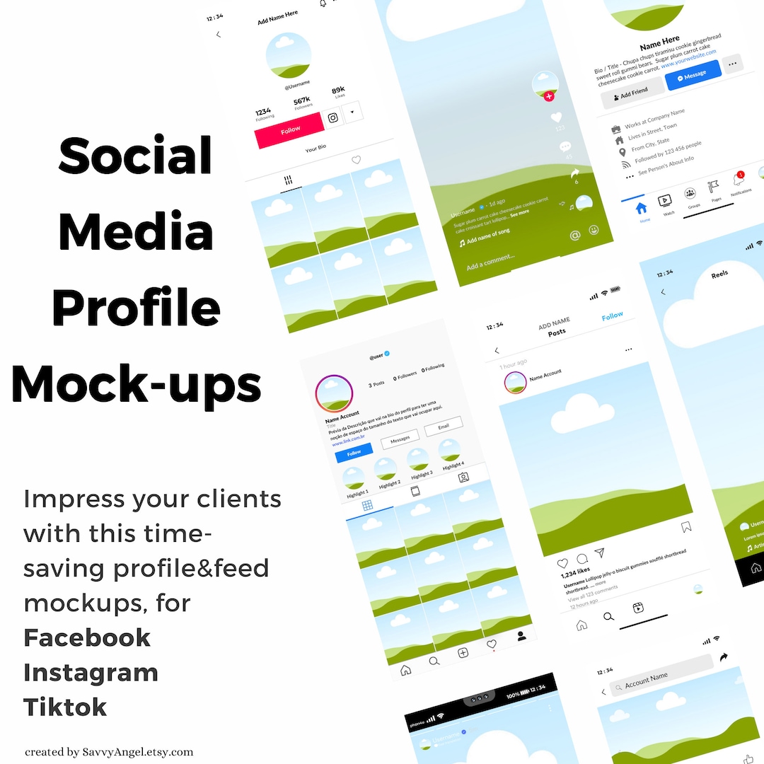 Canva Social Media Mock-up Profiles and Feed - Etsy