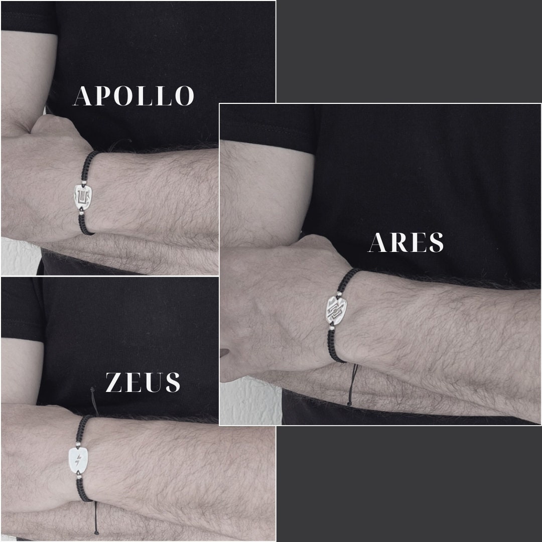 Ares, Zeus, Apollo, Silver Bracelet With Cord, Mythology, Symbols ...