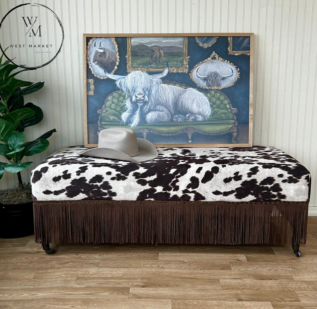 Sold *** Southwest Style Cow Print Bench With Fringe - Etsy