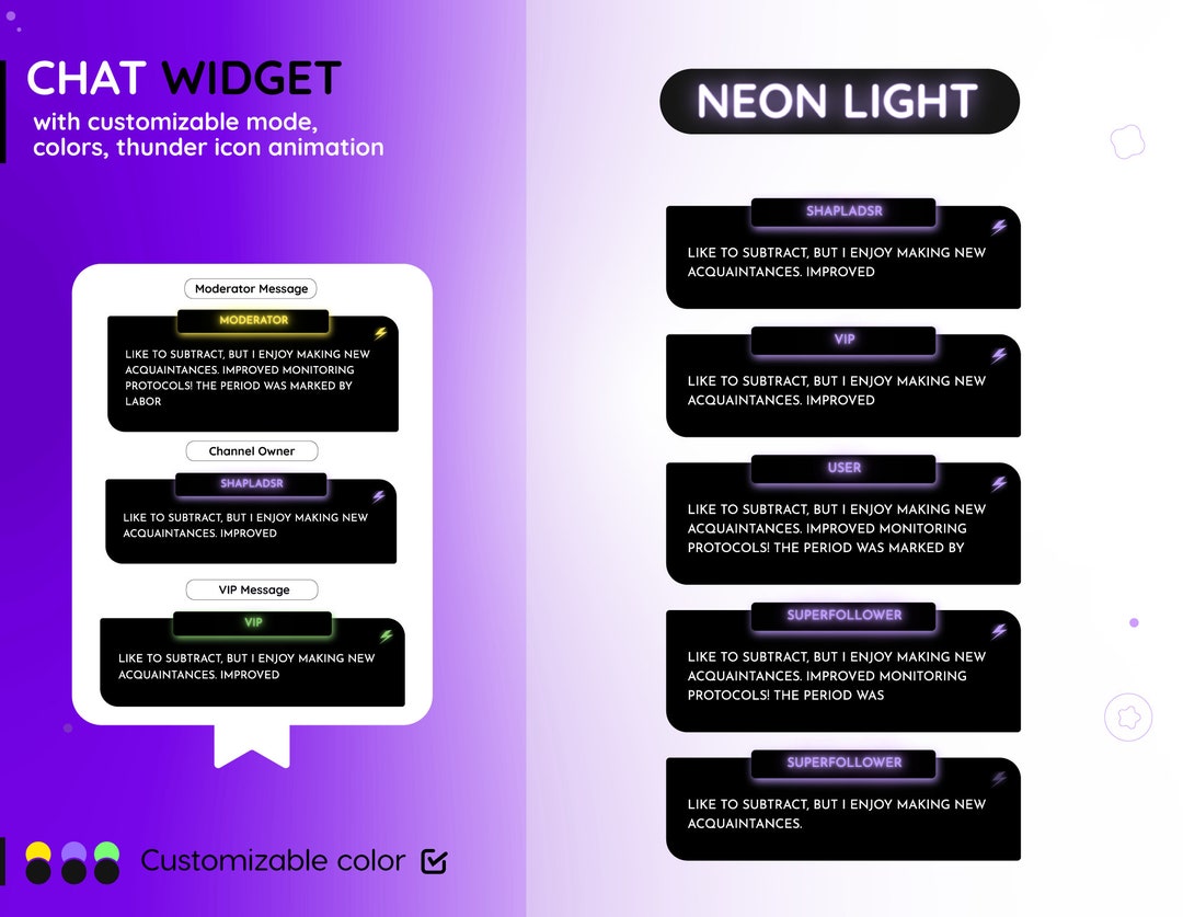 Purple Neon Light COD Twitch Chat Widget with Custom Colour Alert Icon ...