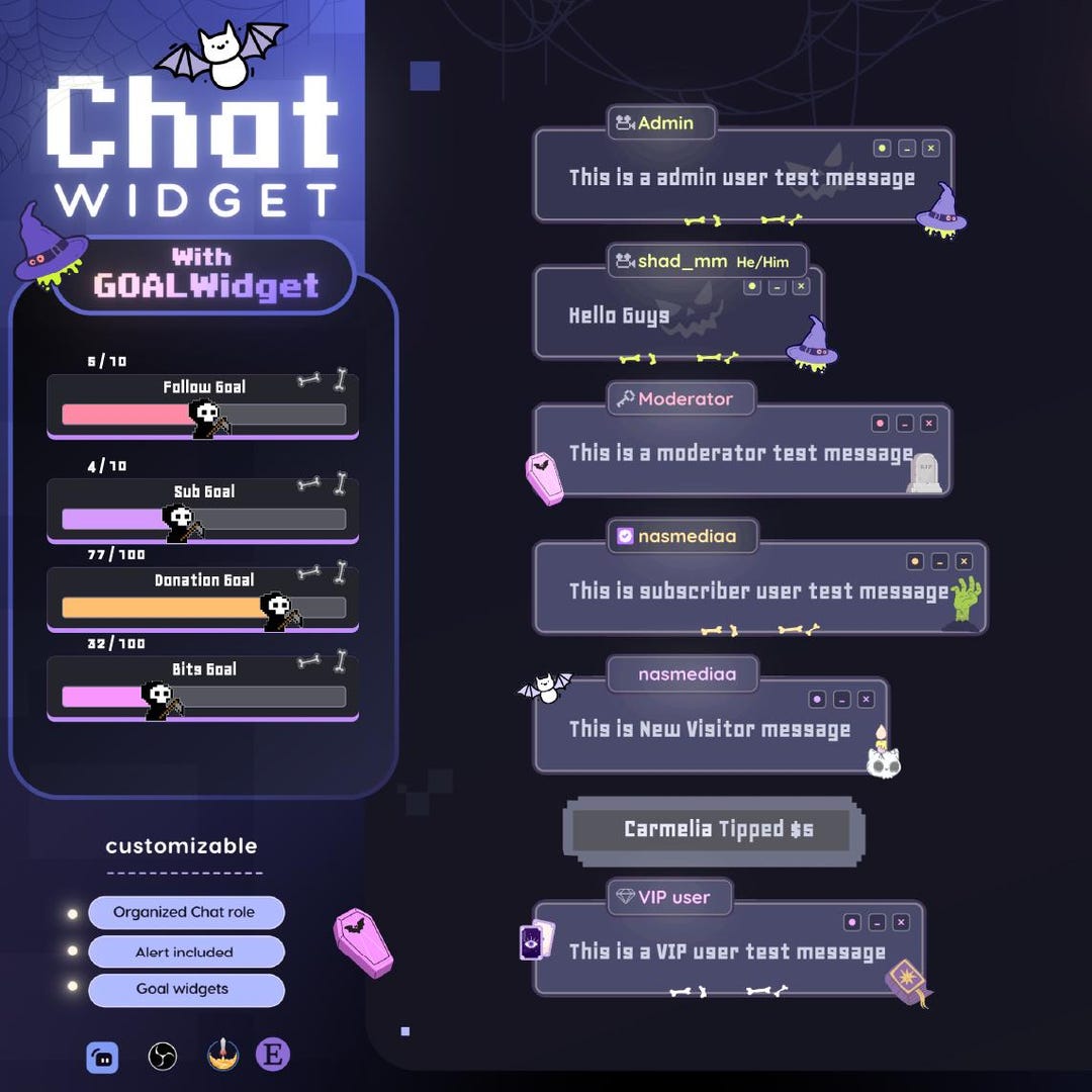 Pixelated Halloween Spooky Twitch Chat Widget with Custom Colour Goal ...