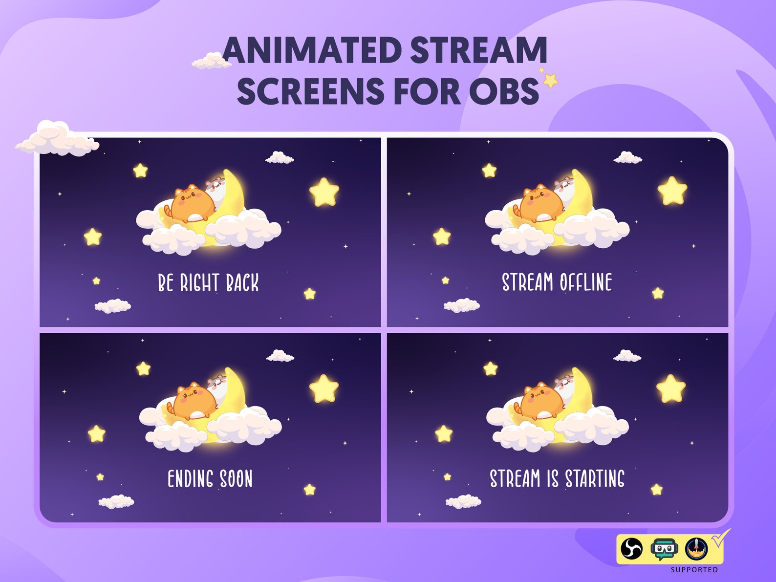 Animated Scene moon Kitten Stream Overlay Twitch Youtube Cat Kitty ...