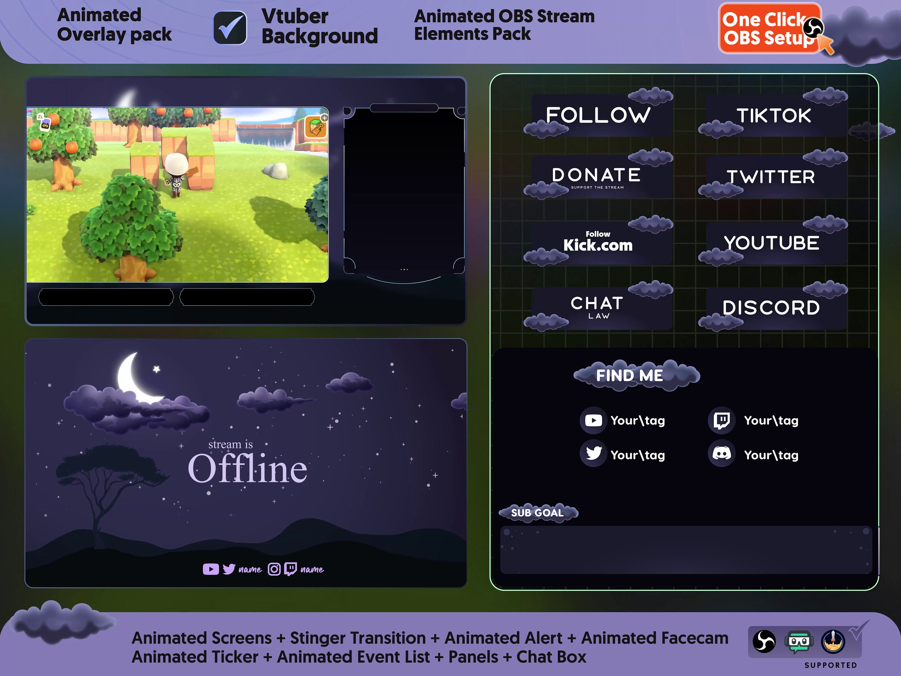 Atmosphere Animated Stream Package/galaxy Moon/twitch Set/panel/stinger ...