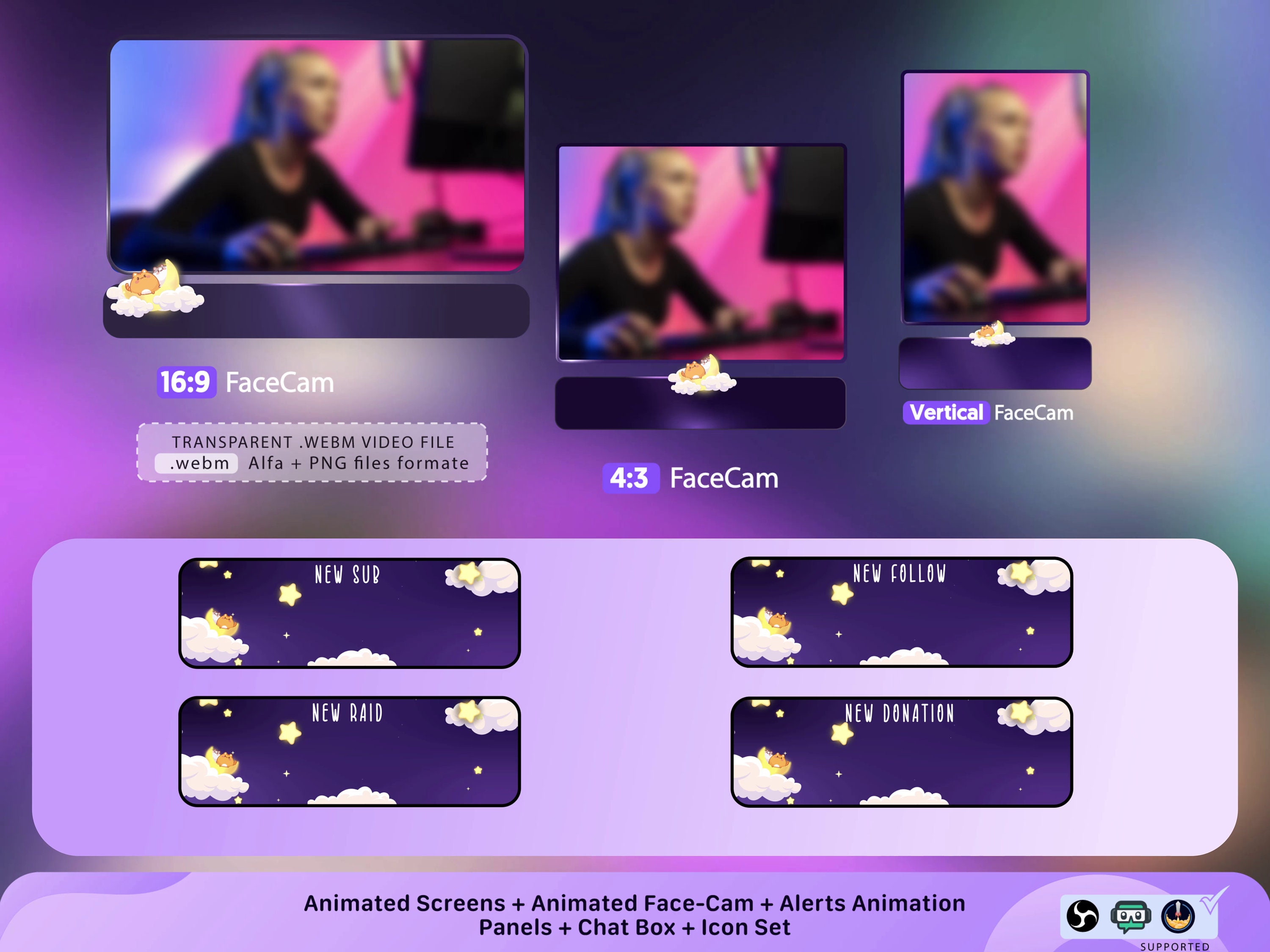 Animated Scene moon Kitten Stream Overlay Twitch Youtube Cat Kitty ...