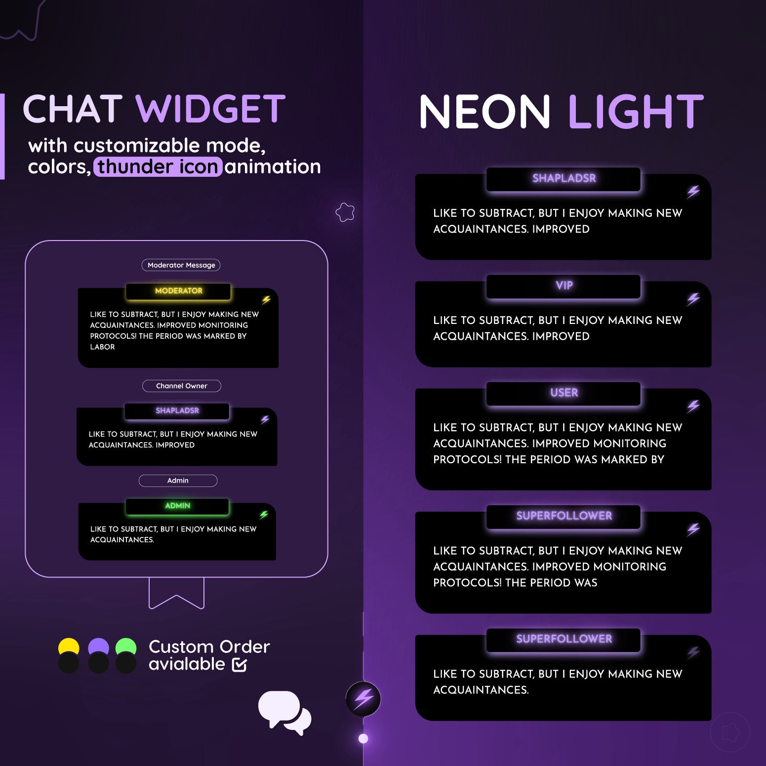 Purple Neon Light COD Twitch Chat Widget with Custom Colour Alert Icon ...