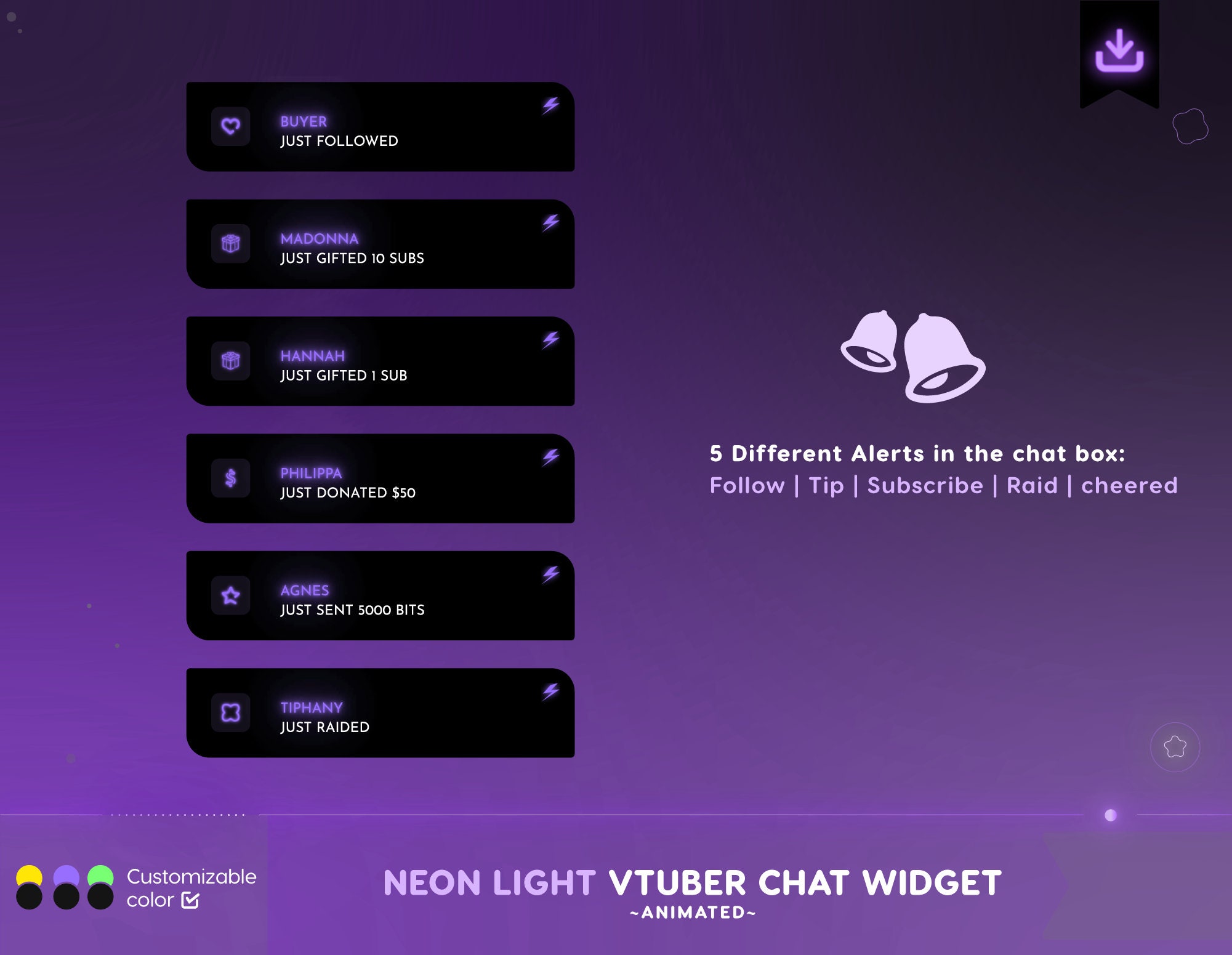 Purple Neon Light COD Twitch Chat Widget with Custom Colour Alert Icon ...