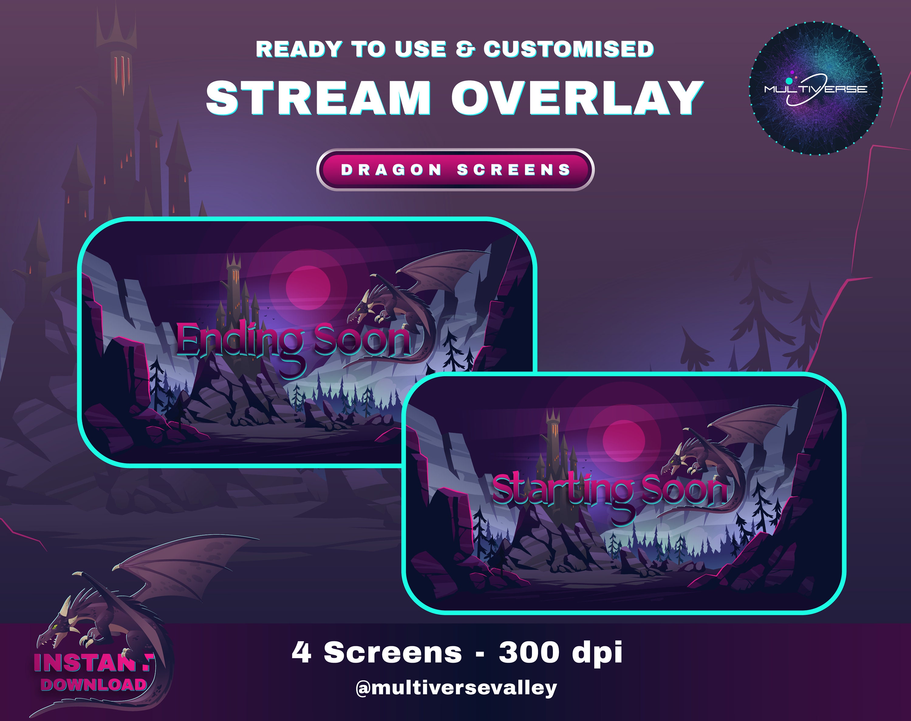 Animated Dragon Twitch Screens Purple Dragon Screens, Separate PNG ...