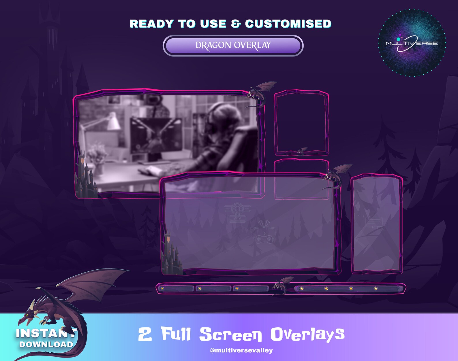Dragon Theme Twitch Overlay Package Purple Dragon Screens, Separate PNG ...