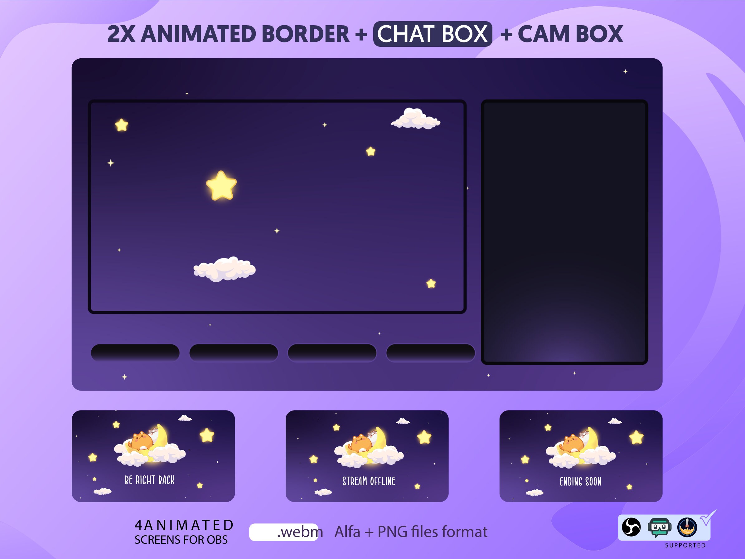 Animated Scene moon Kitten Stream Overlay Twitch Youtube Cat Kitty ...