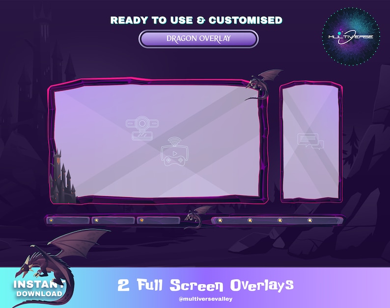 Dragon Theme Twitch Overlay Package Purple Dragon Screens, Separate PNG ...