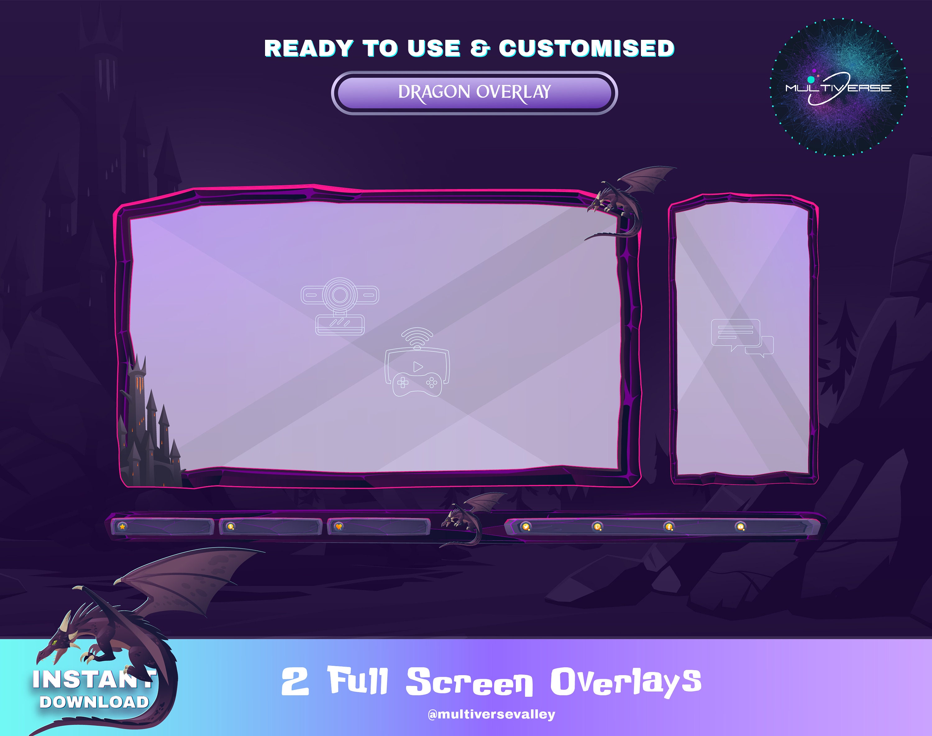 Dragon Theme Twitch Overlay Package Purple Dragon Screens, Separate PNG ...