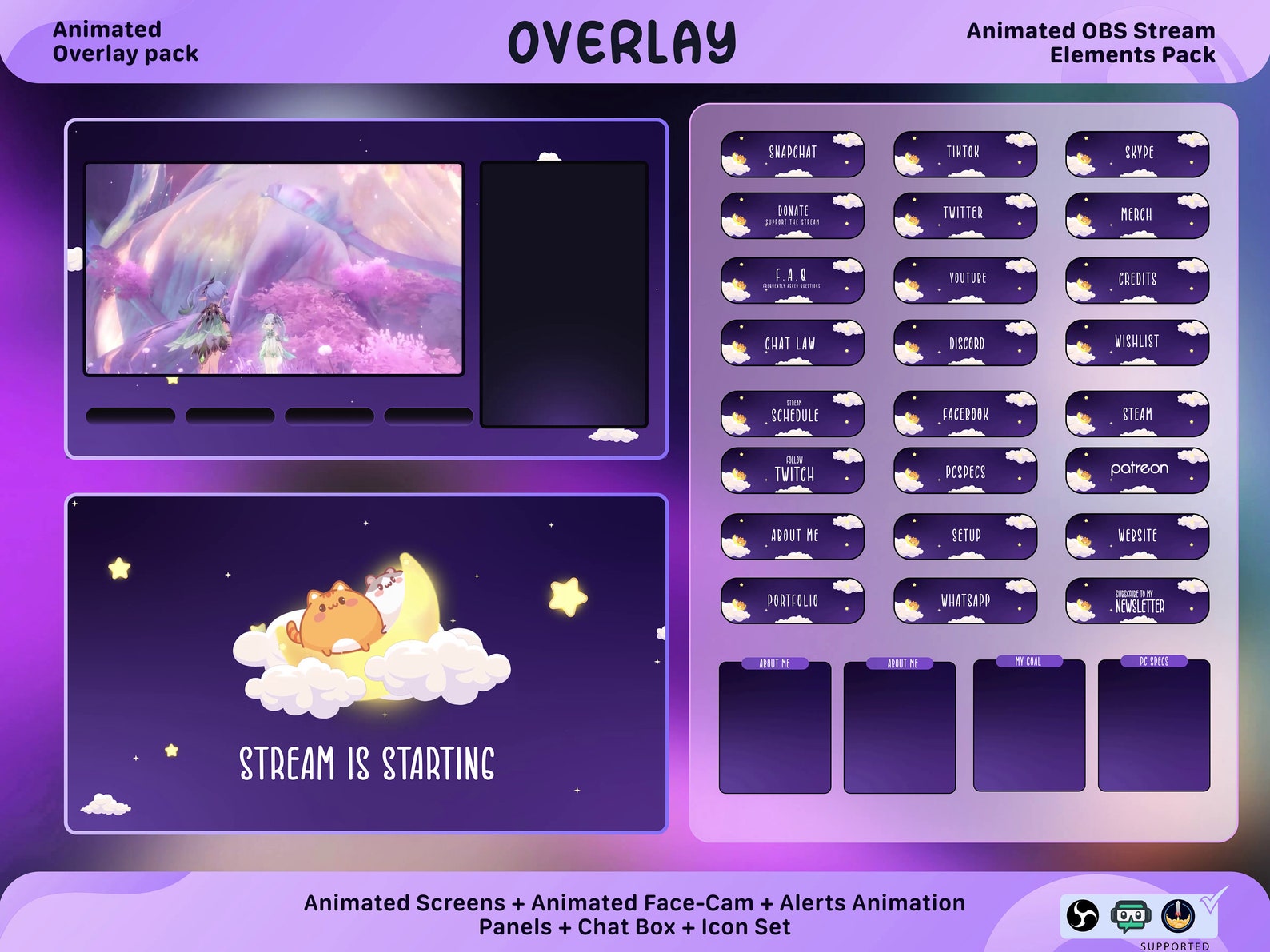 Animated Scene moon Kitten Stream Overlay Twitch Youtube Cat Kitty ...