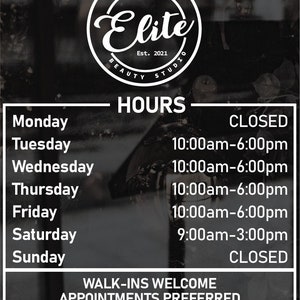 Shop Hours Decal - Attractive Storefront Hours Decal - Glass Door Sign ...