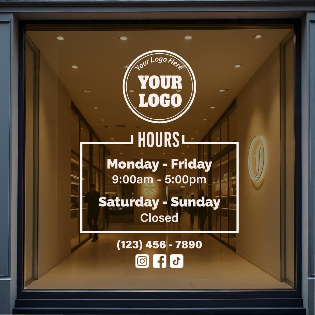 Custom Store Hours Decal - Business Door Sign for Hours of Operation ...