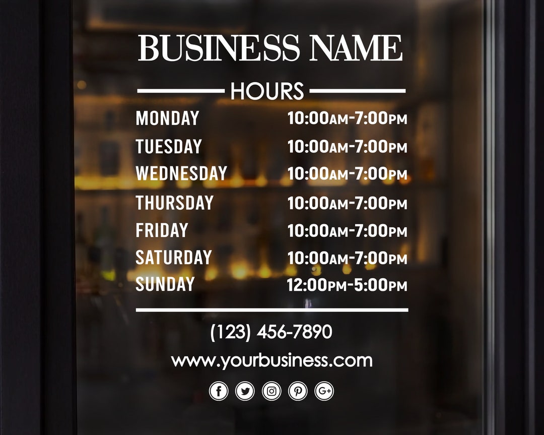 Storefront Hours Sign - Business Hours Decal - Open & Closed Store Sign ...