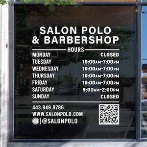 Shop Hours Decal - Custom Hour Decal -hours With QR Code - Custom ...