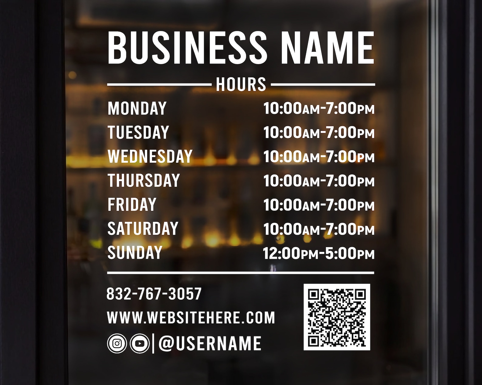 Shop Hours Decal Custom Hour Decal hours With QR Code Custom Storefront ...