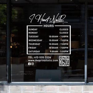 Custom Storefront Hours Decal - Business Signage - Personalized QR Code - Waterproof Vinyl ...