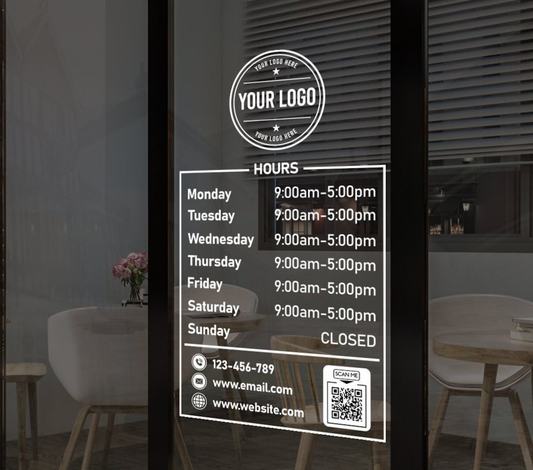 Shop Hours Decal Window Decals Storefront Hours Decal Sign Letters for ...