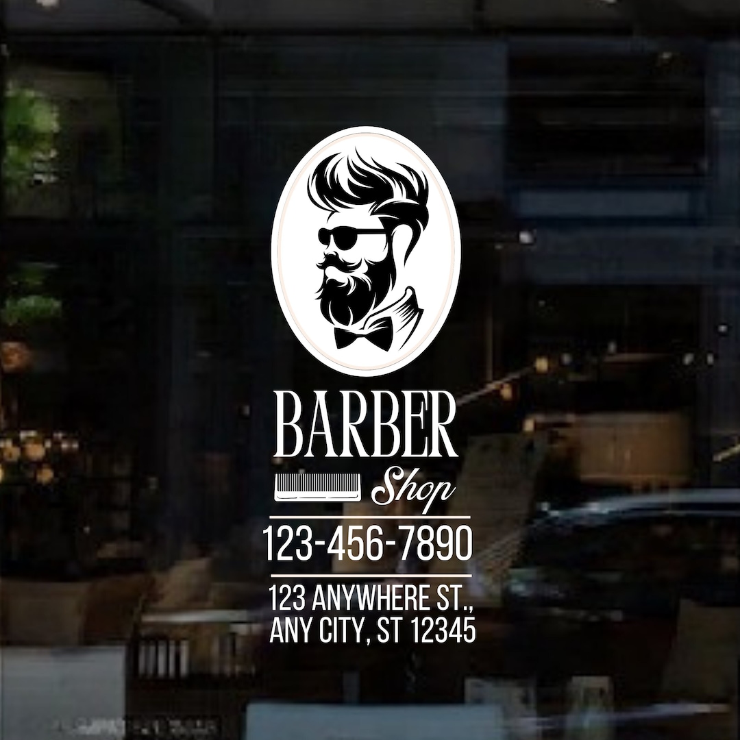 Customizable Barbershop Sign Decal Personalized Barber Window Sticker ...