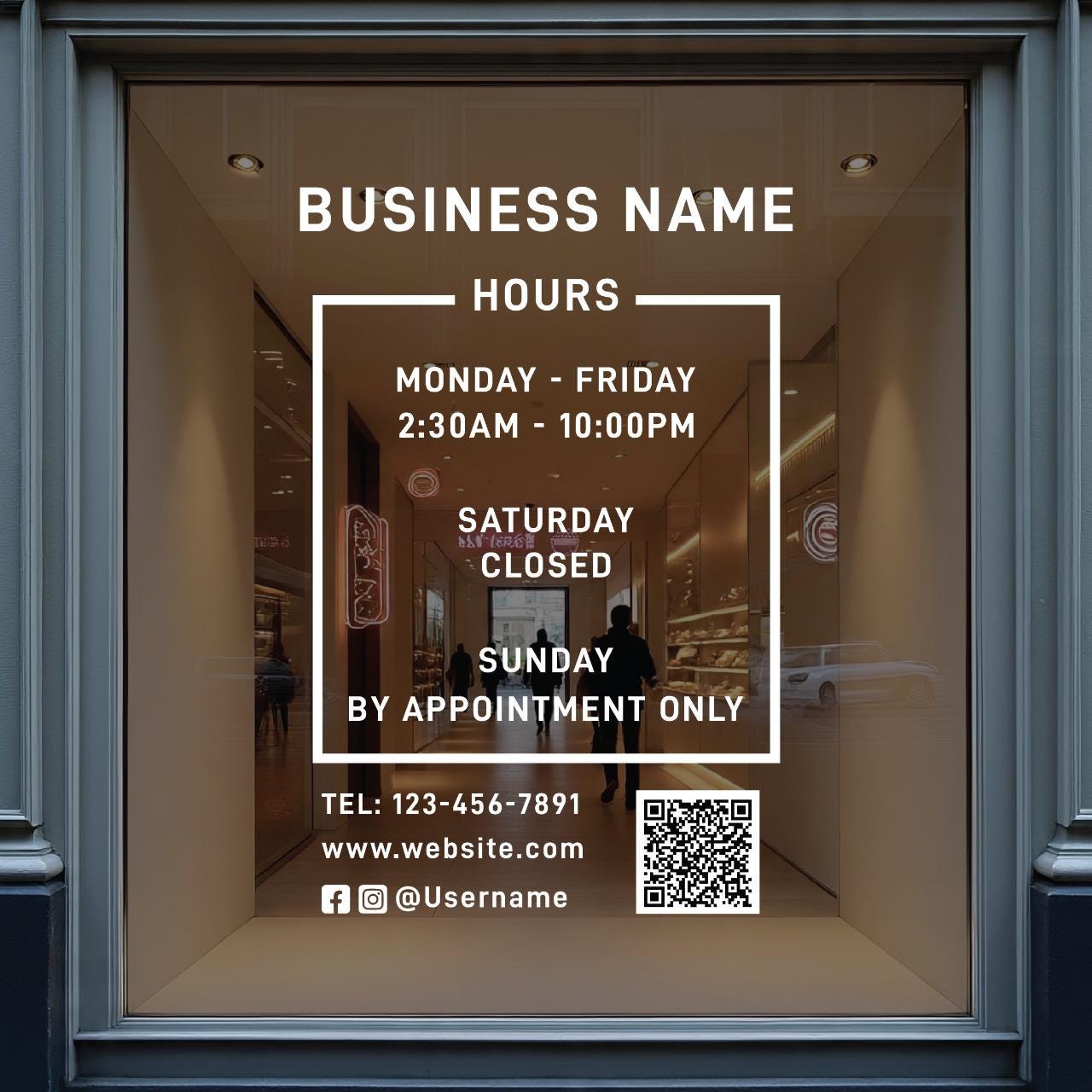 Custom Storefront Hours Decal - Business Signage - Personalized QR Code ...