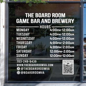 Shop Hours Decal - Custom Hour Decal -hours With QR Code - Custom ...