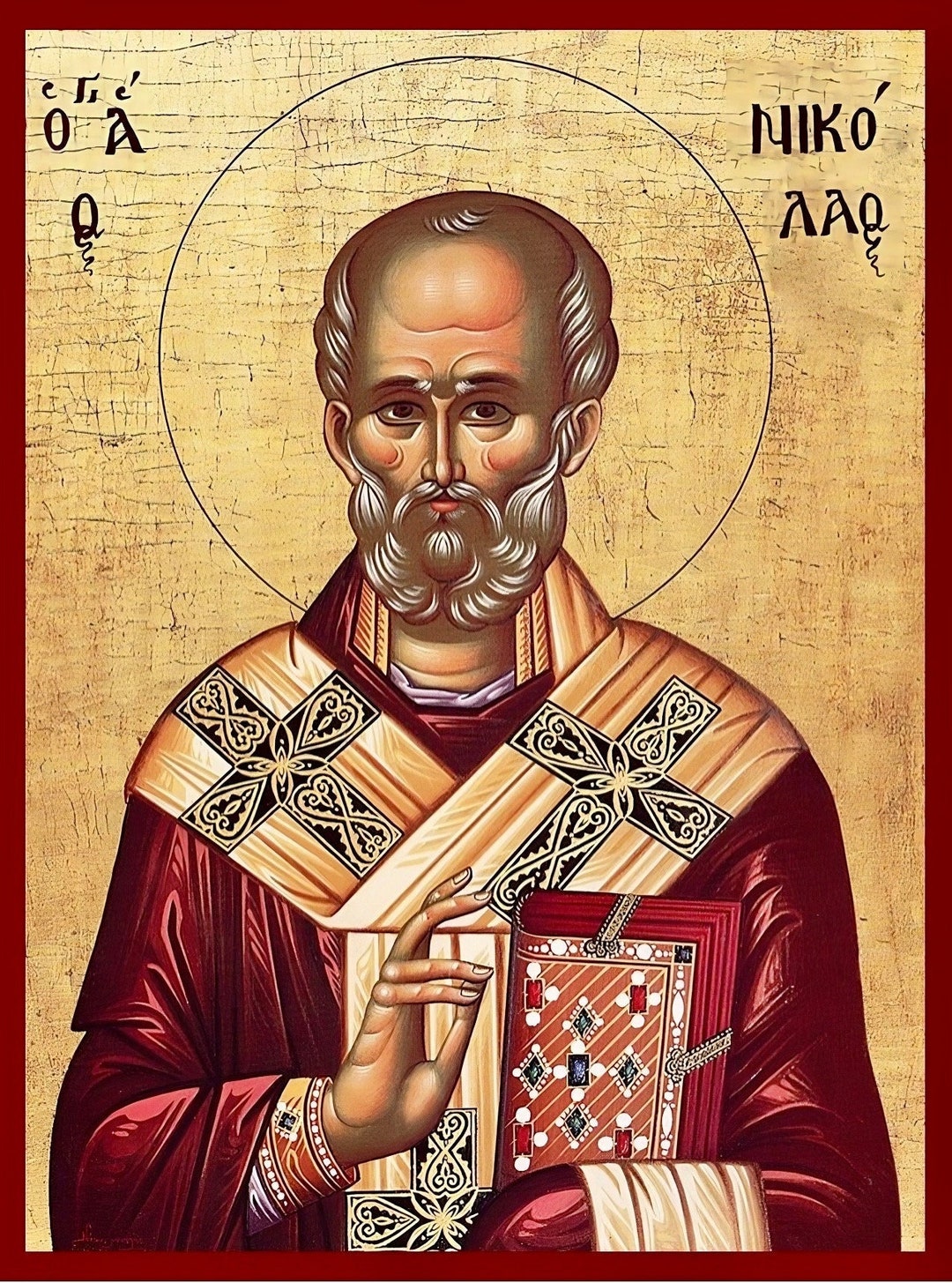 Saint Nicholas- Greek Orthodox Catholic Christian Byzantine Wooden Icon ...