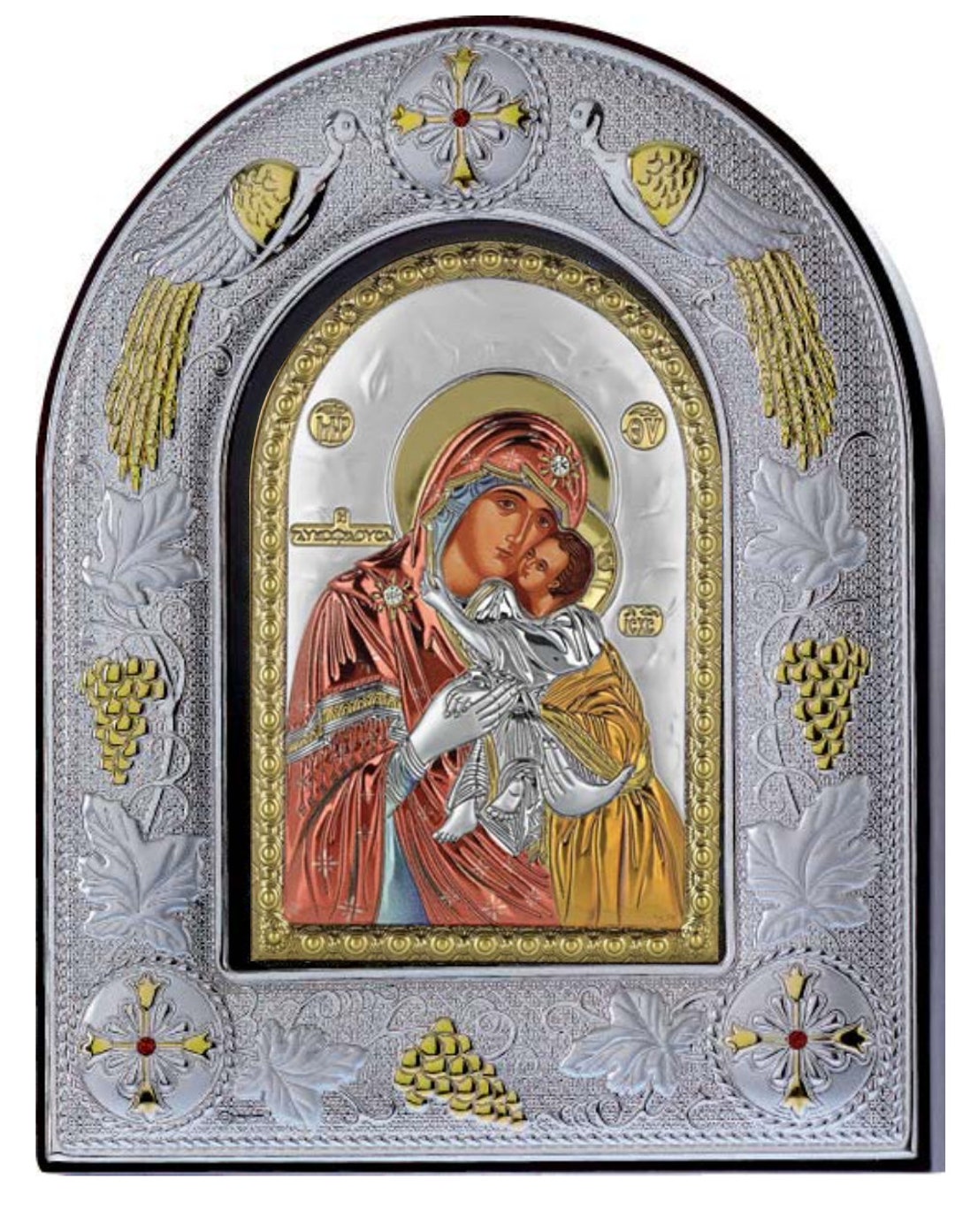 Blessed Virgin Mary With Jesus Christ - Greek Orthodox Byzantine-silver ...