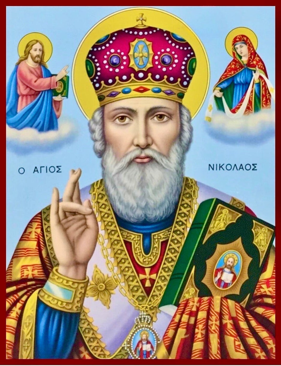 Saint Nicholas- Greek Orthodox Catholic Christian Byzantine Wooden Icon ...