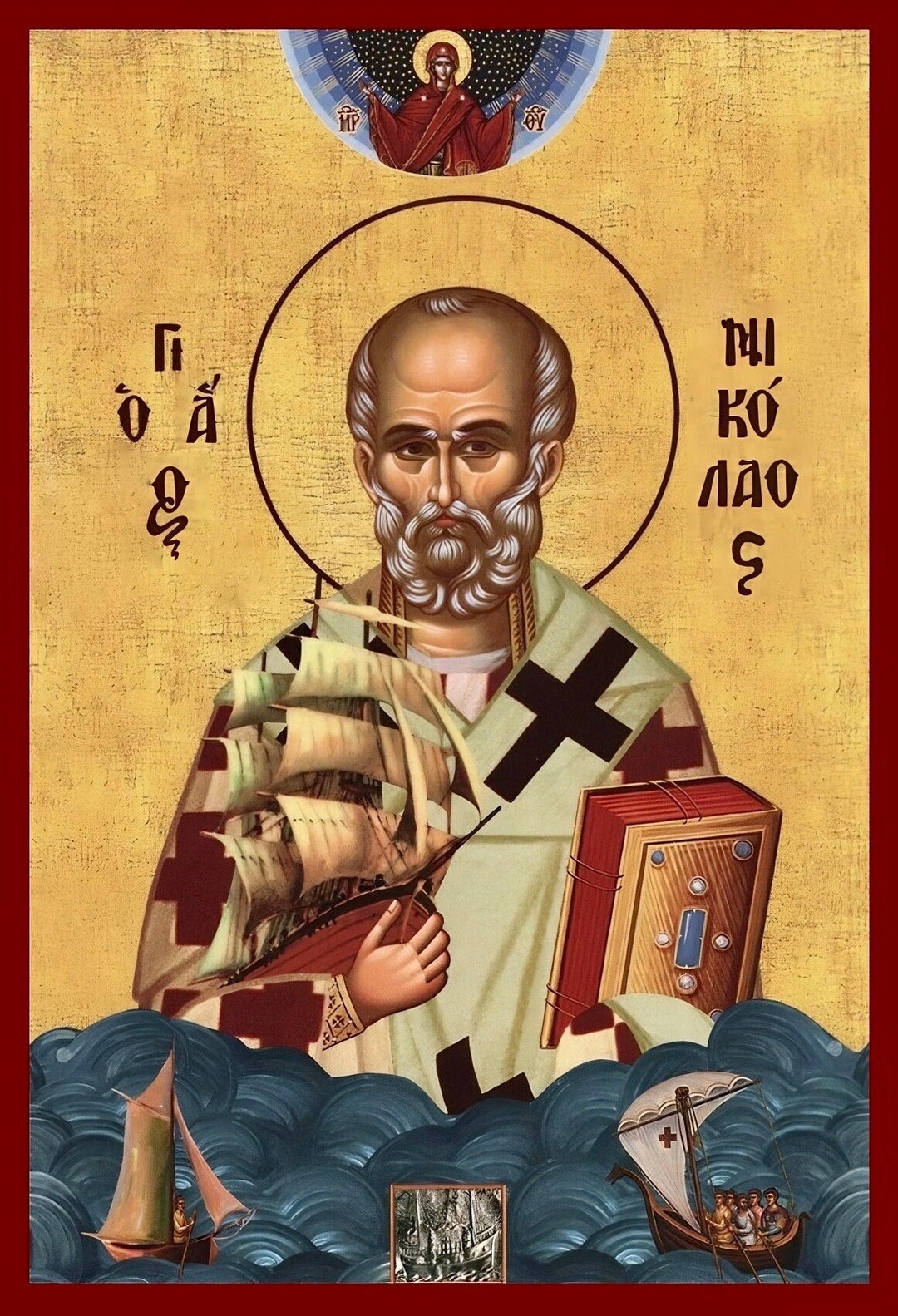 Saint Nicholas- Greek Orthodox Catholic Christian Byzantine Wooden Icon ...