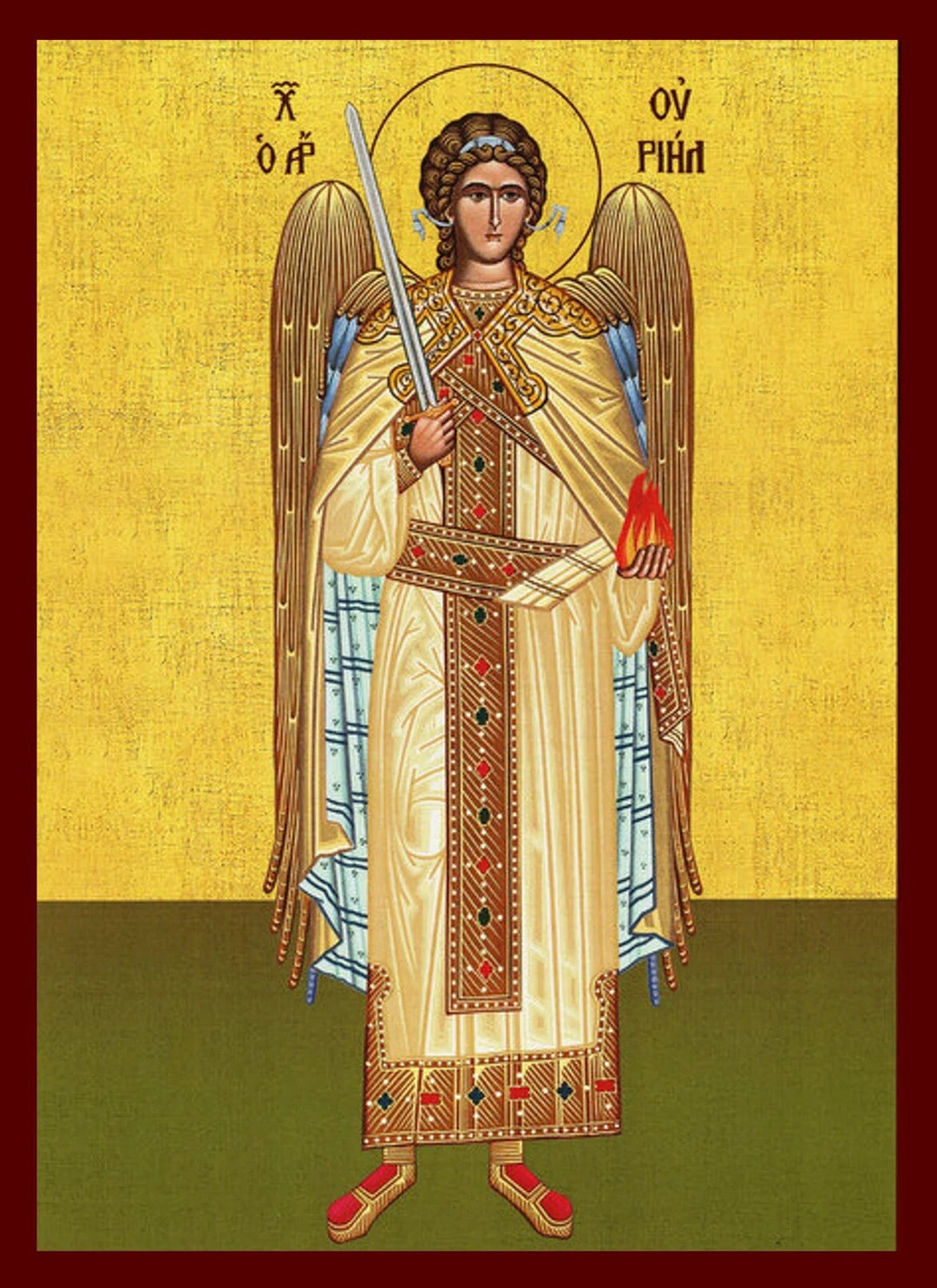 Archangel Uriel- Greek Orthodox - Catholic Byzantine Christian Wooden ...