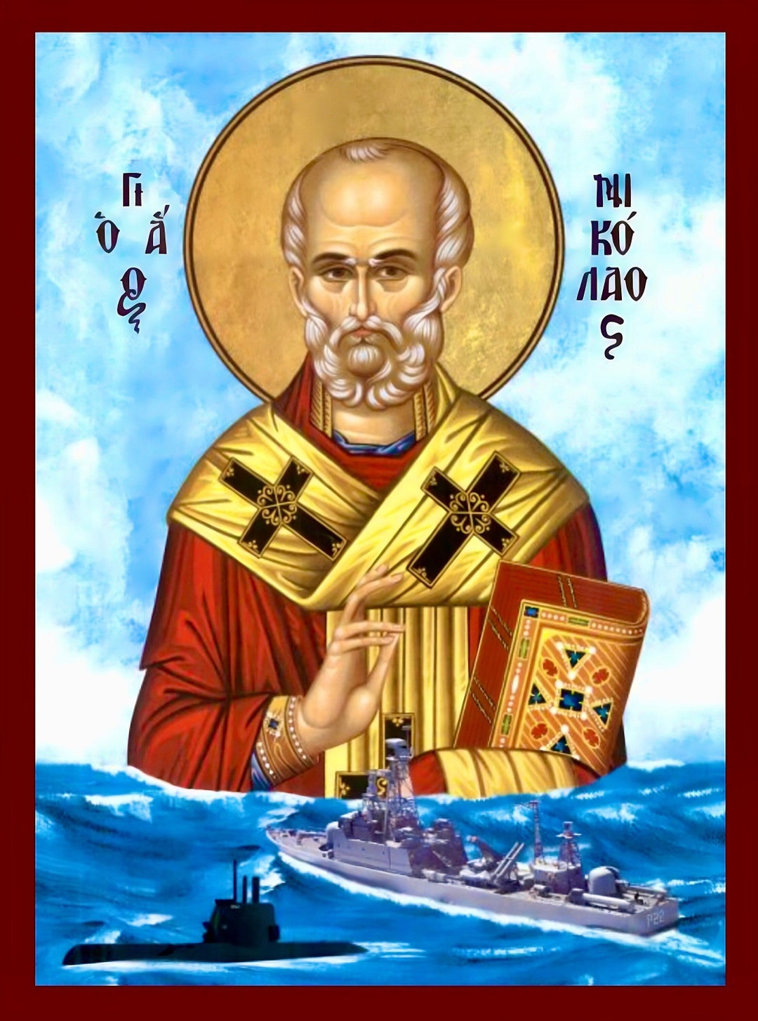 Saint Nicholas- Greek Orthodox Catholic Christian Byzantine Wooden Icon ...