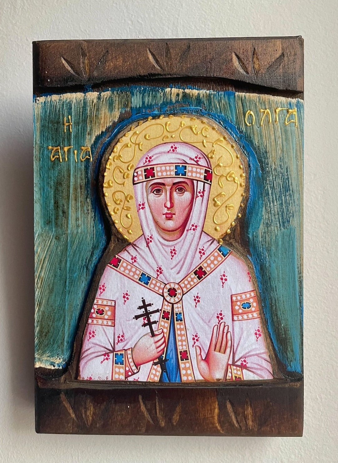 Saint Olga-greek Orthodox Catholic Christian Byzantine Wooden Icon ...